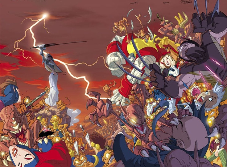 Archangel, Pixie, Nightcrawler and Magik vs Hawkman, Hawkgirl, Red ...