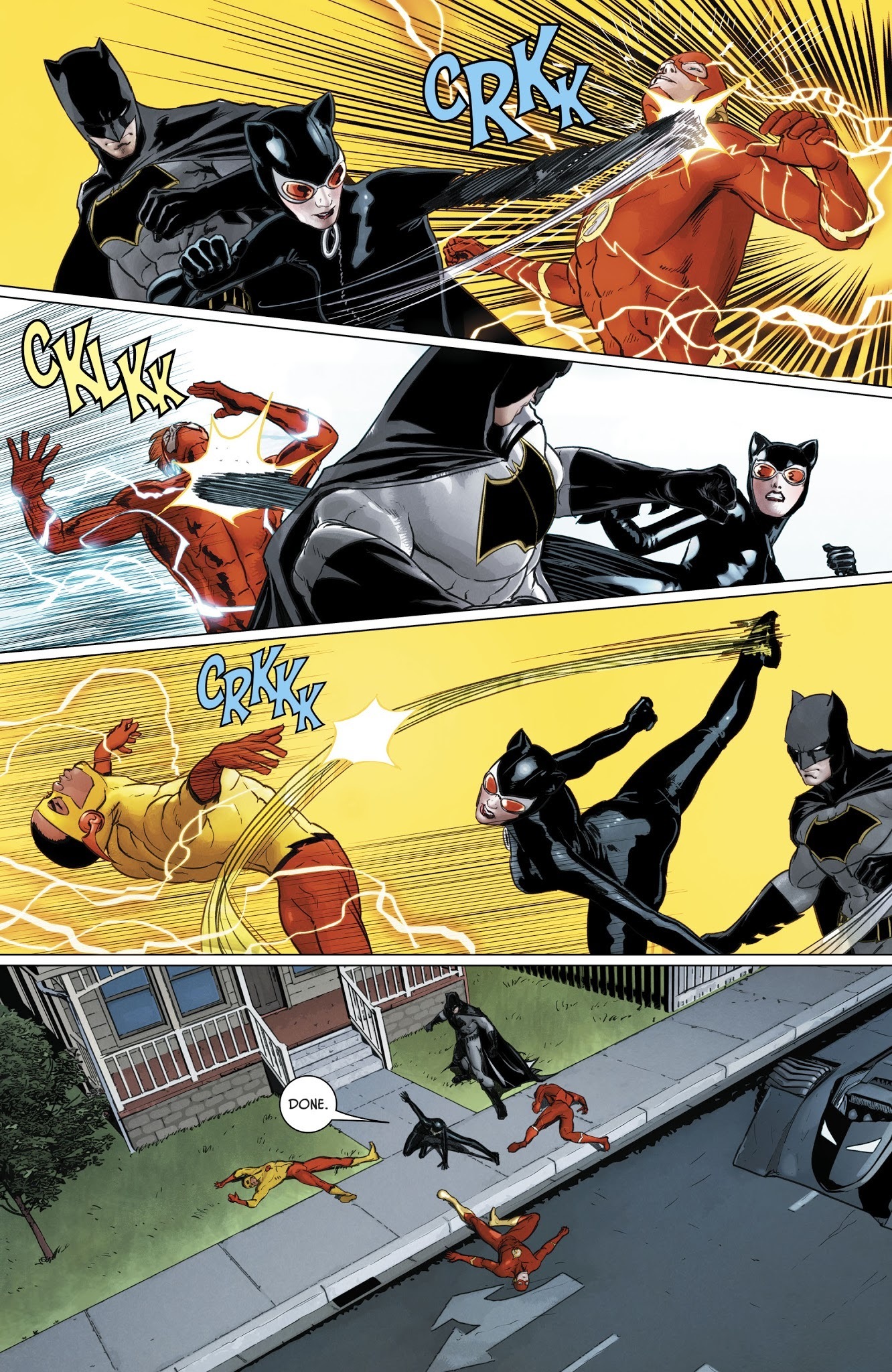 The time Catwoman knocked out all 3 speedsters (Barry, Wally, Wally ...