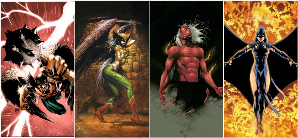 Archangel, Pixie, Nightcrawler and Magik vs Hawkman, Hawkgirl, Red ...